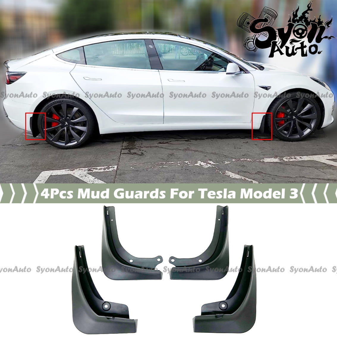 FITS 2017-2024 TESLA MODEL 3 DIRECT FIT DRILLING-FREE MUD FLAP SPLASH ...