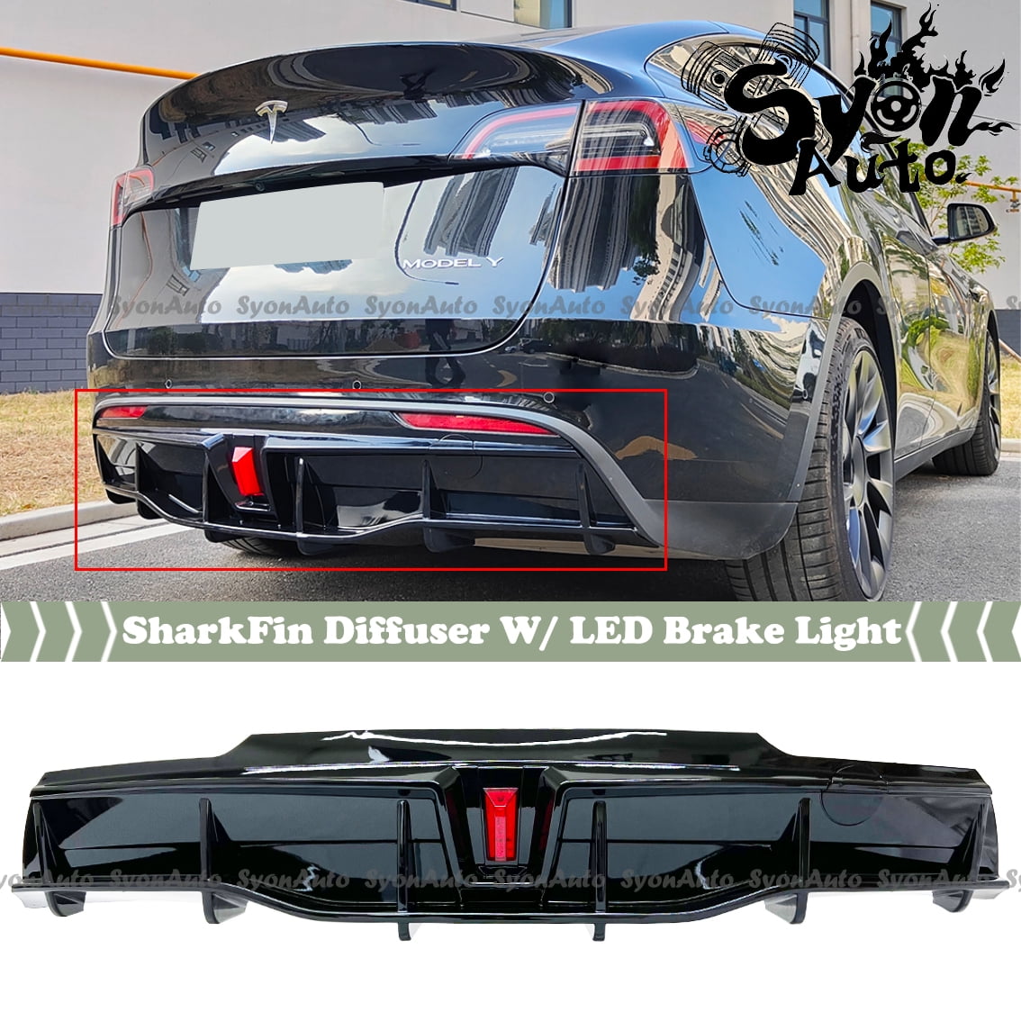 FITS 2020-2024 TESLA MODEL Y GLOSSY BLACK SHARK FIN REAR DIFFUSER W ...