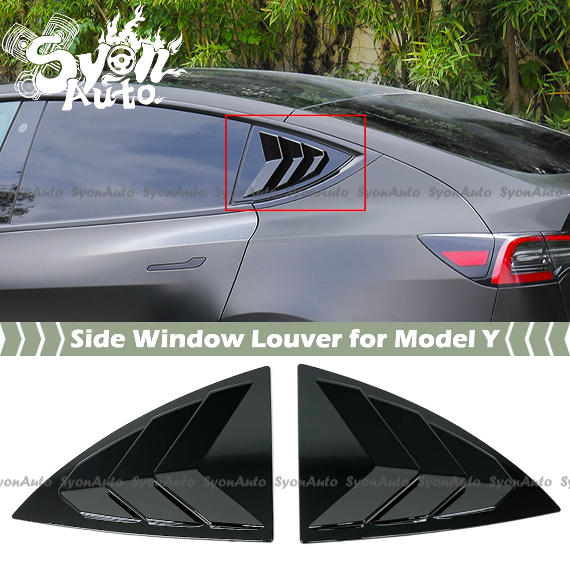 FITS 2020-2024 TESLA MODEL Y GLOSSY BLACK SIDE WINDOW LOUVER VENT COVER ...
