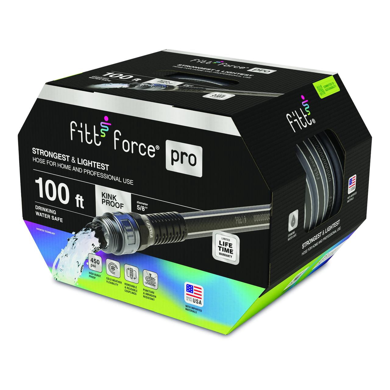 FITT Force Pro 5/8" x 100' Commercial Grade Garden Hose - Walmart ...