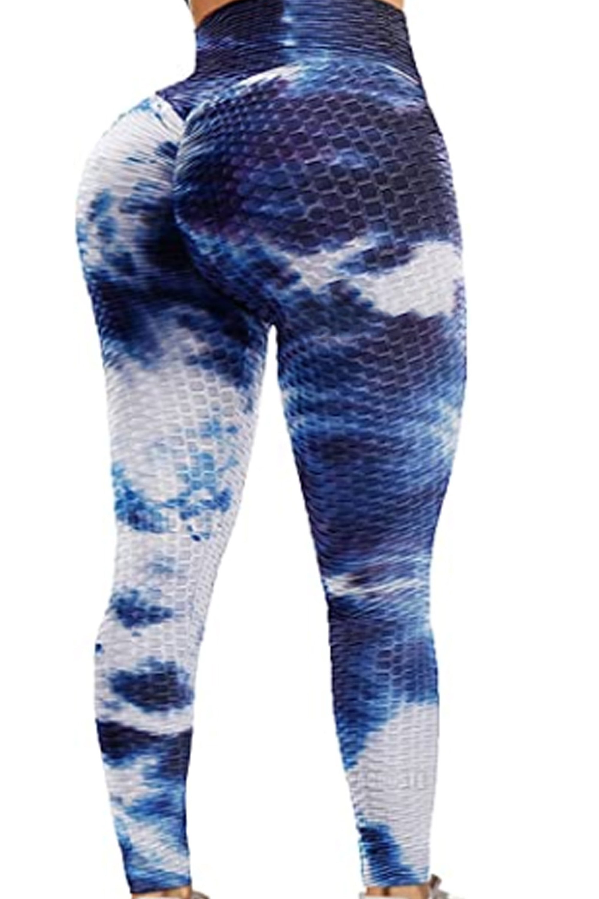 Fittoo Women Tie Dye Yoga Pants High Waist Ruched Butt Lift Texture