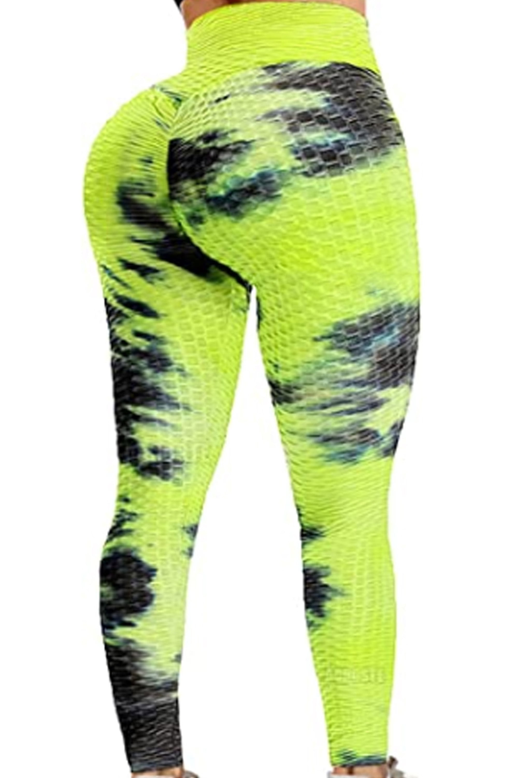 Fittoo Women Tie Dye Yoga Pants High Waist Ruched Butt Lift Texture