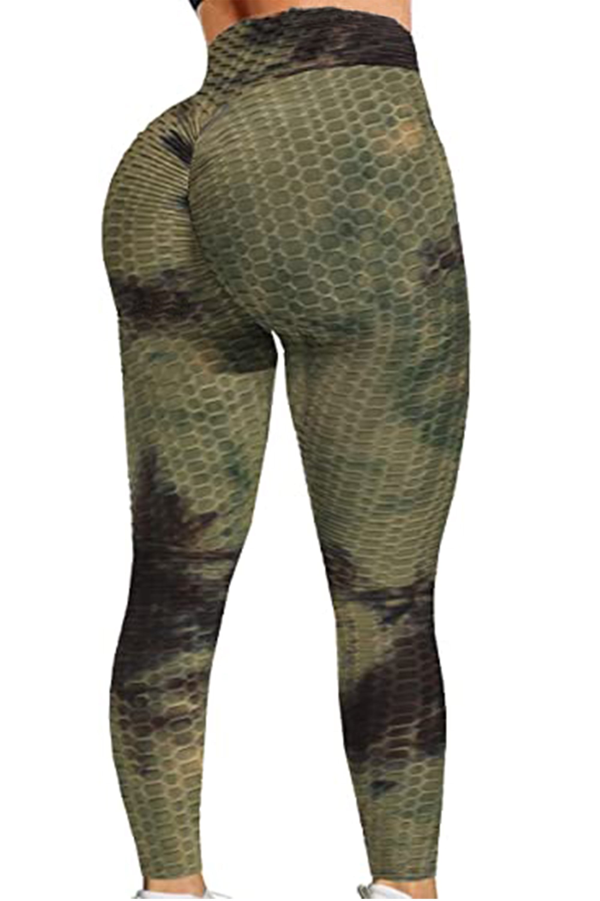 Fittoo Women Tie Dye Yoga Pants High Waist Ruched Butt Lift Texture