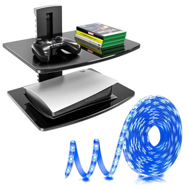 FITUEYES 2 Tiers Av Shelf Wall Mount Black Bracket Stand for Xbox ...