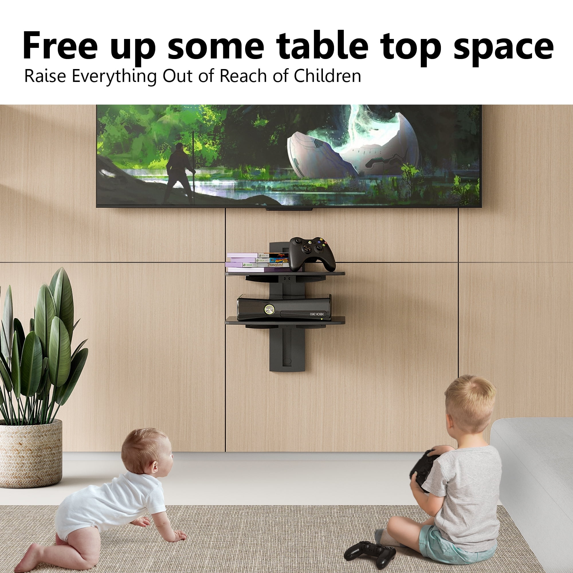 FITUEYES 2 Tiers Av Shelf Wall Mount Black Bracket Stand for Xbox ...