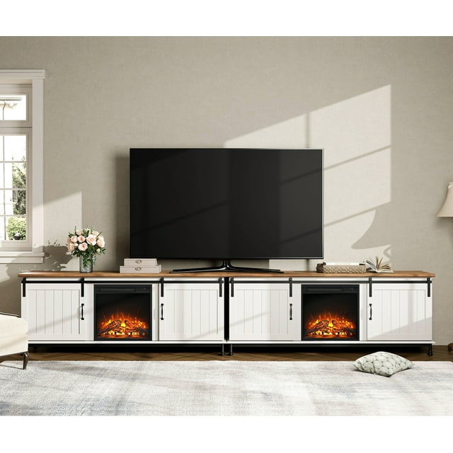 FITUEYES 2-in-1 Fireplace TV Stand for Up to 110 Inch TV, Farmhose ...