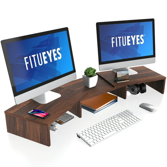 FITUEYES 3 Shelf Monitor Stand, Adjustable Length and Angle, Brown Wood ...