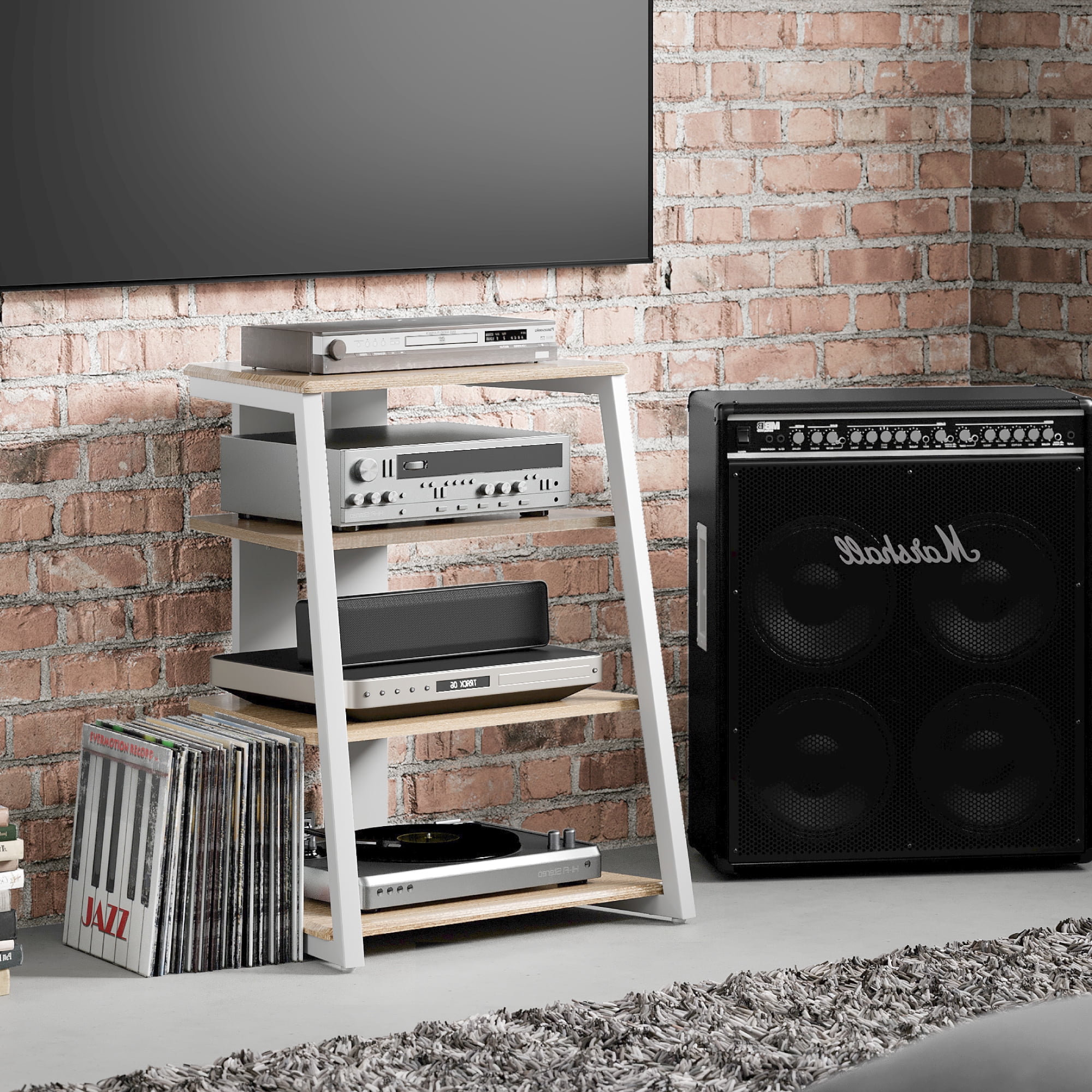 FITUEYES 4-Tier Wooden AV Component Media Stand Cabinet Open Shelves ...