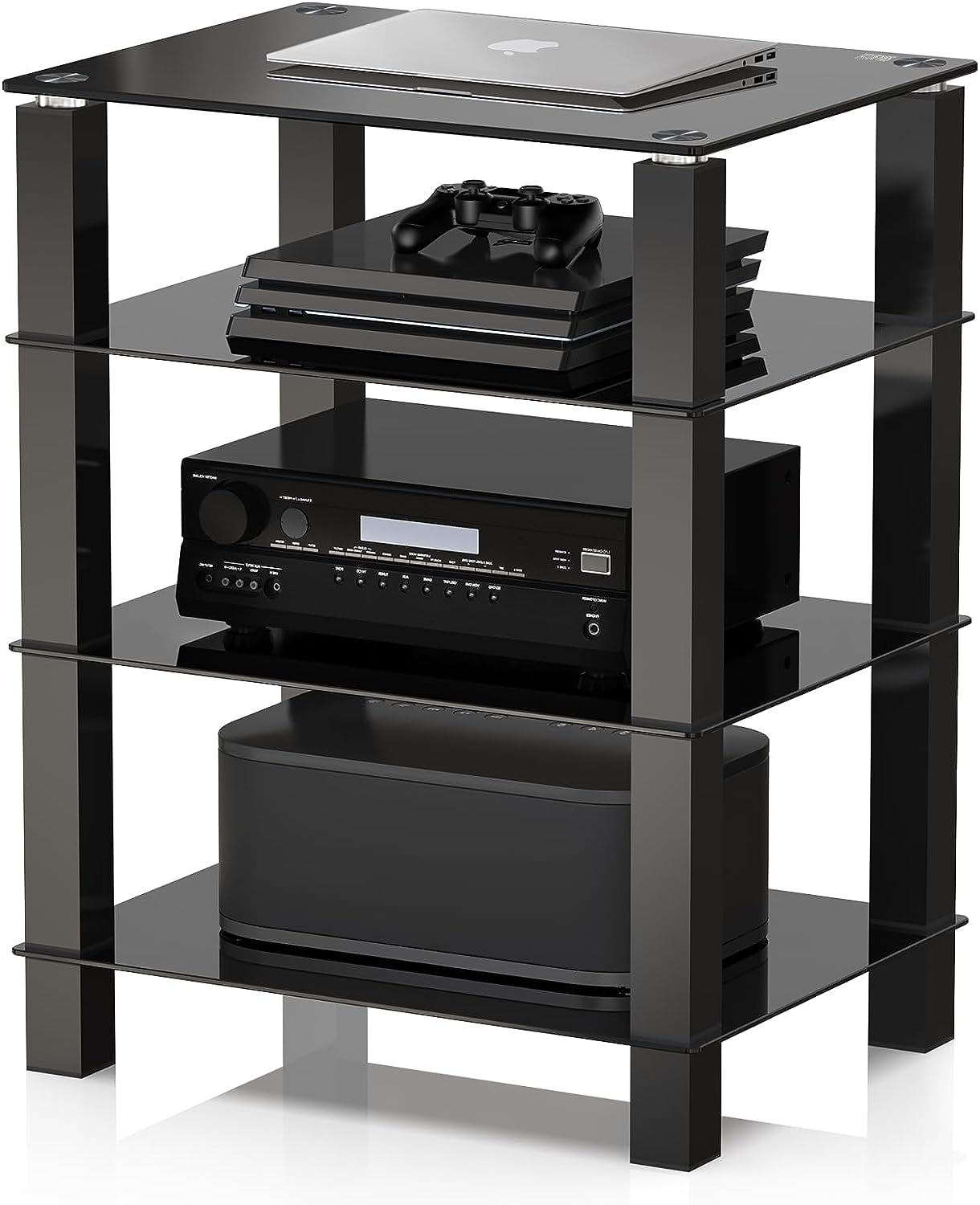 FITUEYES 4-tier Media Stand Audio/Video Component Cabinet with Glass ...
