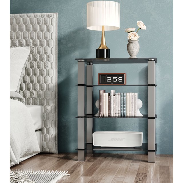 FITUEYES AV Media Stand Audio Rack 4-Tier Entertainment Glass Shelves ...