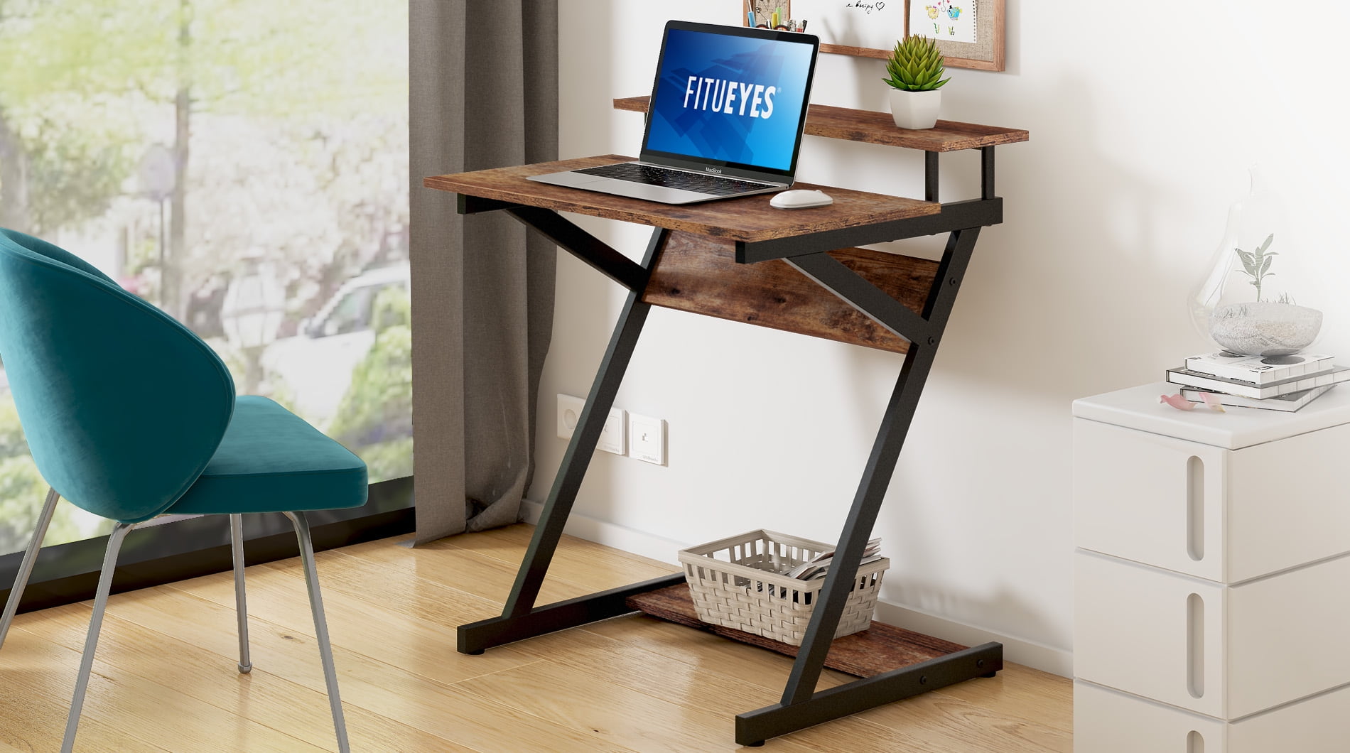 FITUEYES Retro Brown Gaming Computer Desk with Nepal | Ubuy