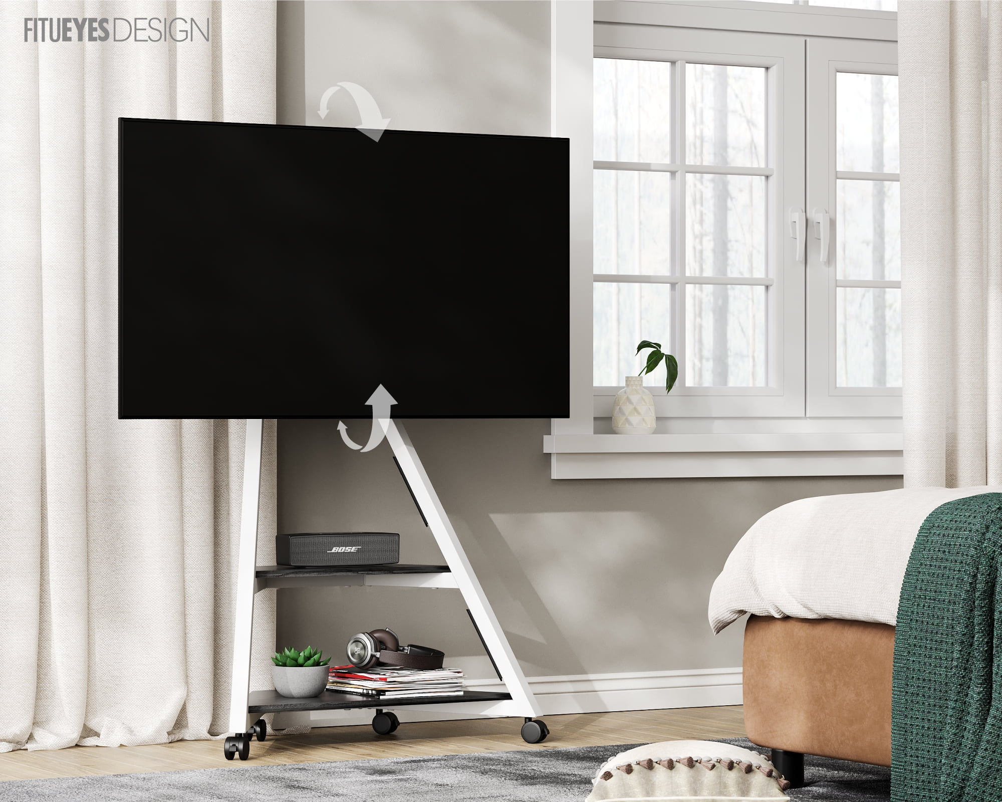 FITUEYES Design Corner TV Stand for 32 43 50 55 65 Inch TV, Rolling TV ...