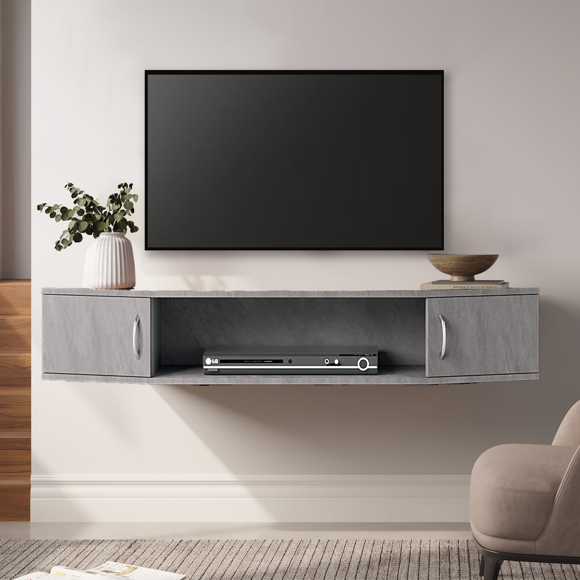 FITUEYES Floating TV Stand with Colorful LED Light, Wall Mounted TV ...