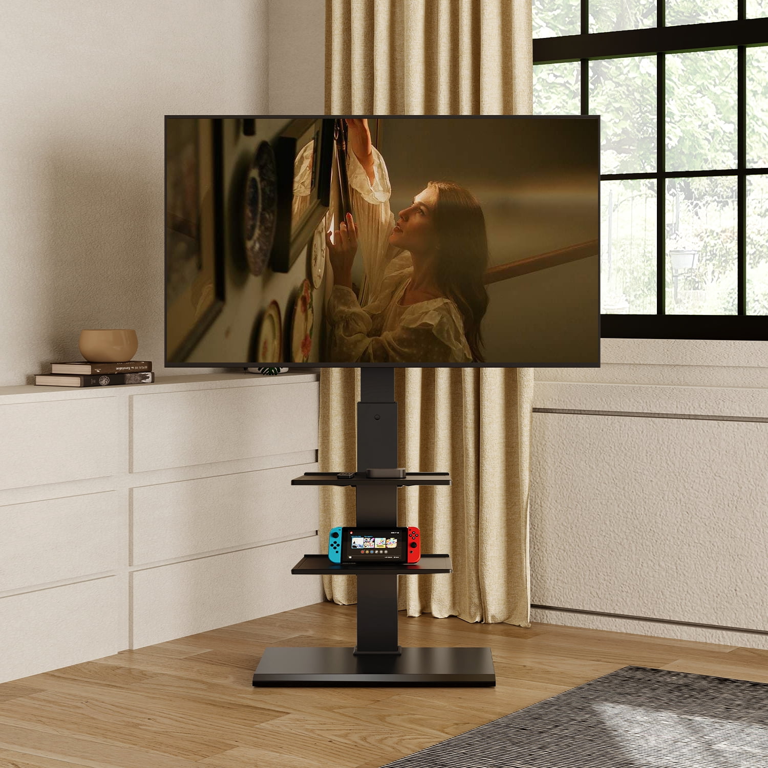 FITUEYES Modern Floor Metal Base TV Stands for 26-65 inch TVs,with Two ...