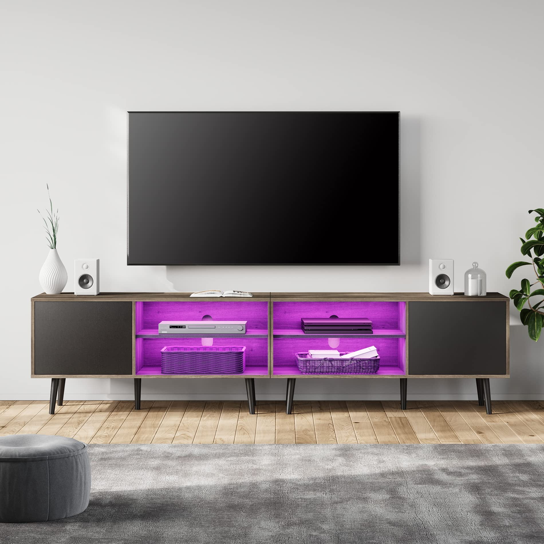 FITUEYES LED Mid Century Modern TV Stand with 16 Colors Changeable LED ...