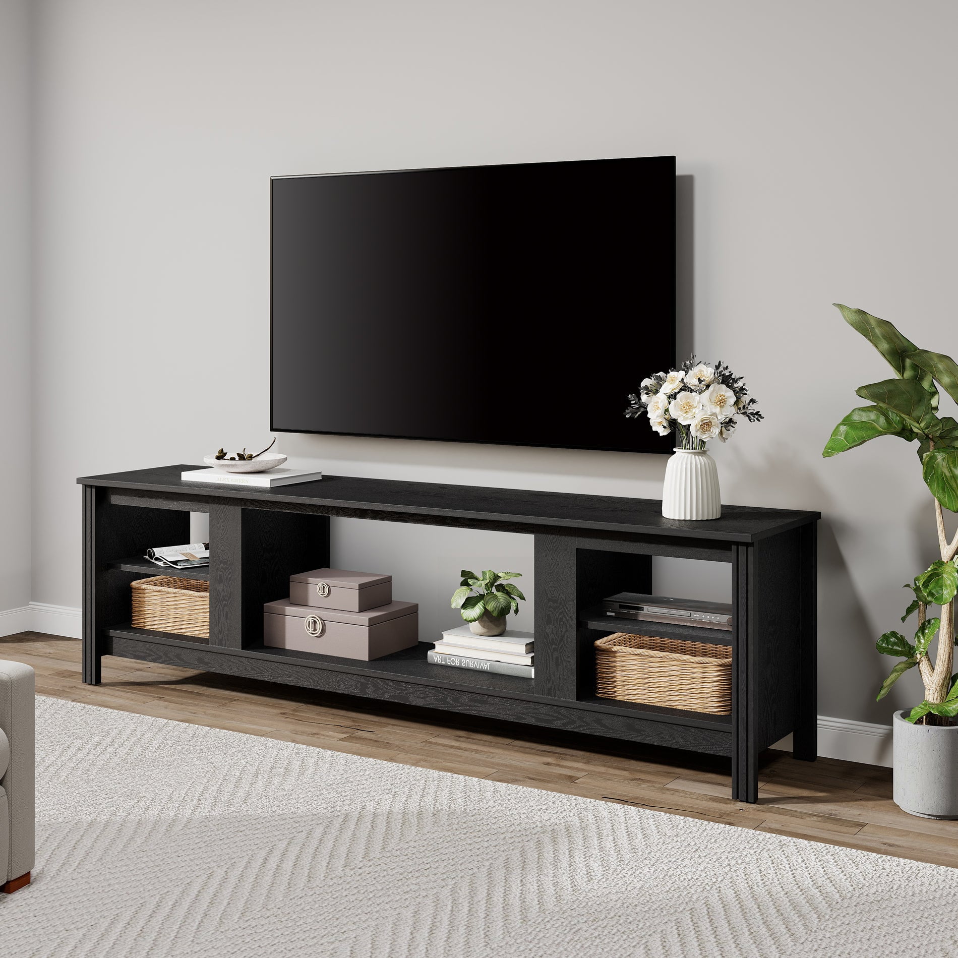 FITUEYES Modern TV Stand for 75 Inch TV, Wooden Entertainment Center ...