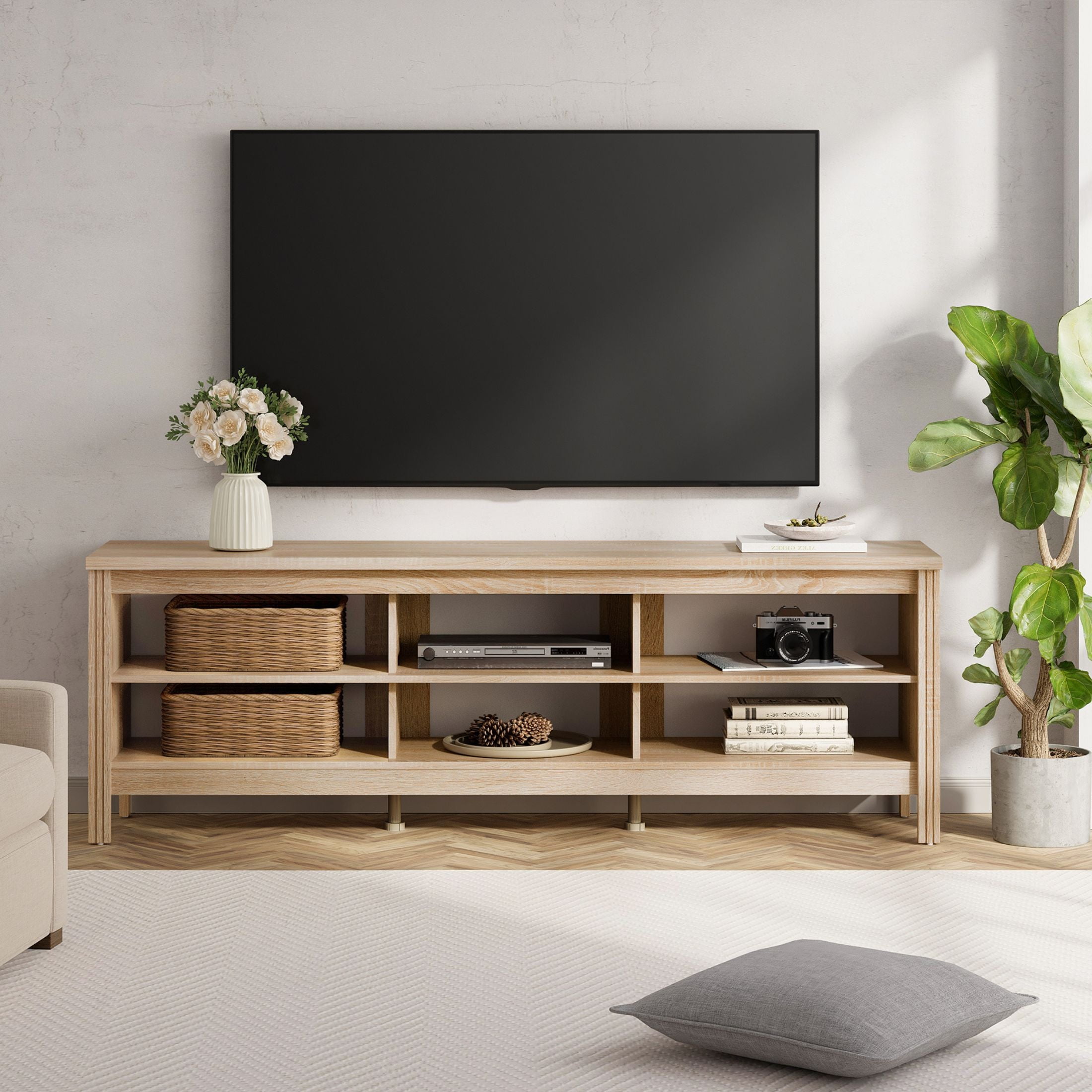 FITUEYES Oak TV Stand 70W for 75 Inch TV - Walmart.com