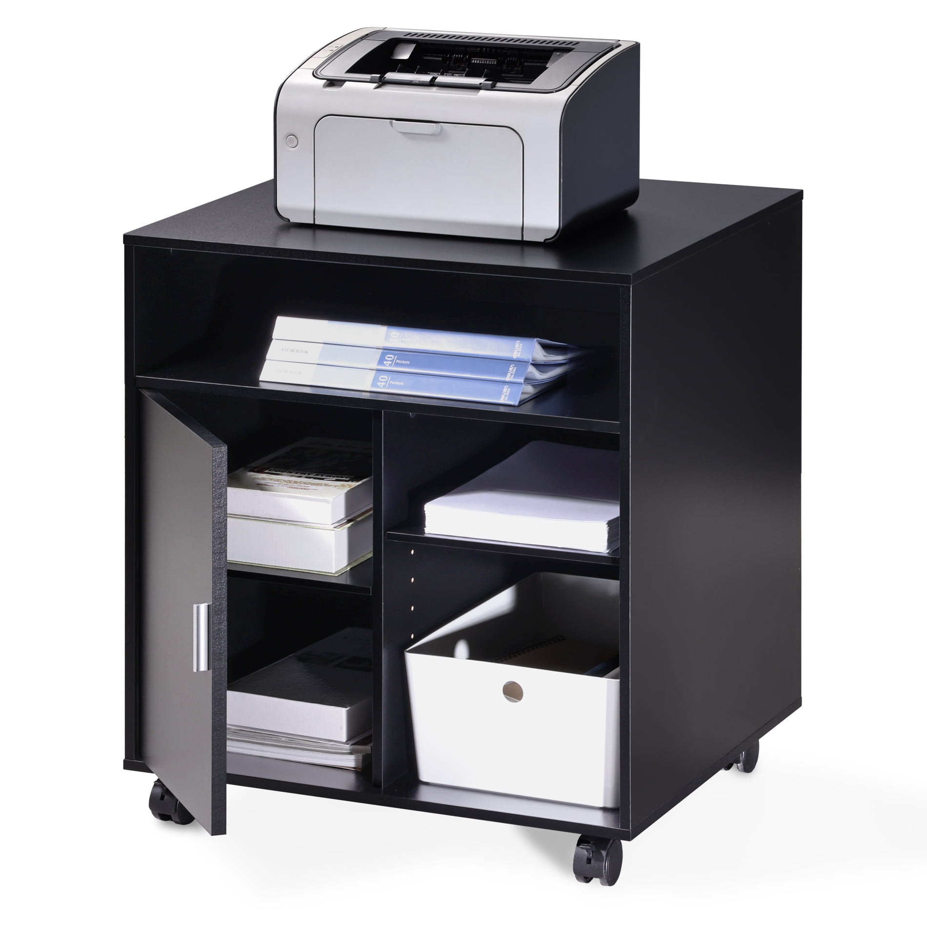 FITUEYES Printer Stand/Wood Work Cart with Wheels, Black, PS406001WB-G ...