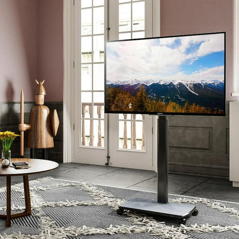 FITUEYES Adjustable television Stand Wood Black 23.60 x 15.70 x 58.00 Inches 22.3 lbs