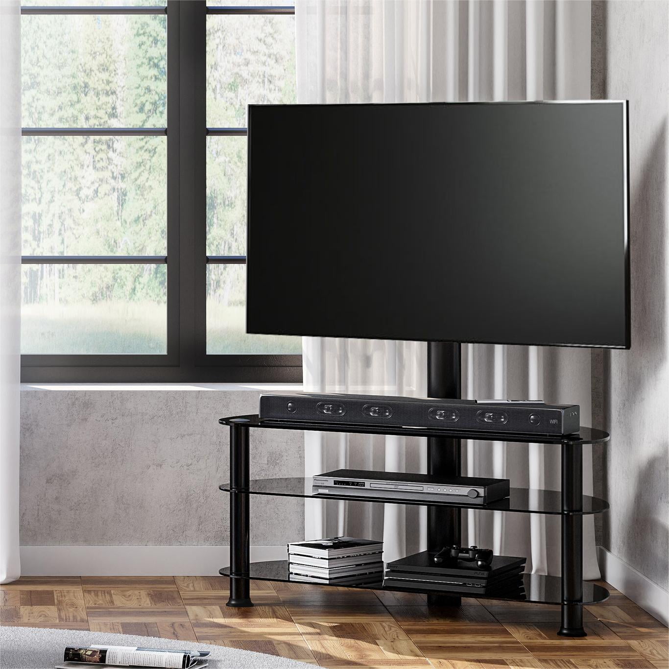 FITUEYES Swivel Floor TV Stand with Mount 3-Tier Media Stand Flat Panel ...