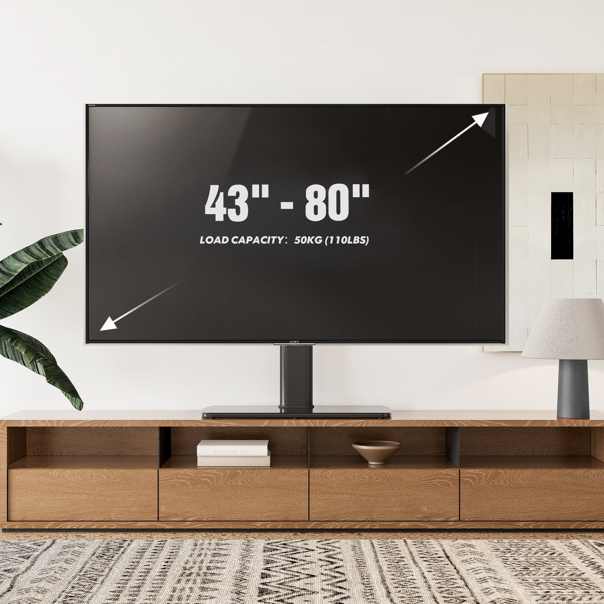 FITUEYES Swivel Universal Tall Table Top TV Stand for 43-80 inch TVs up ...