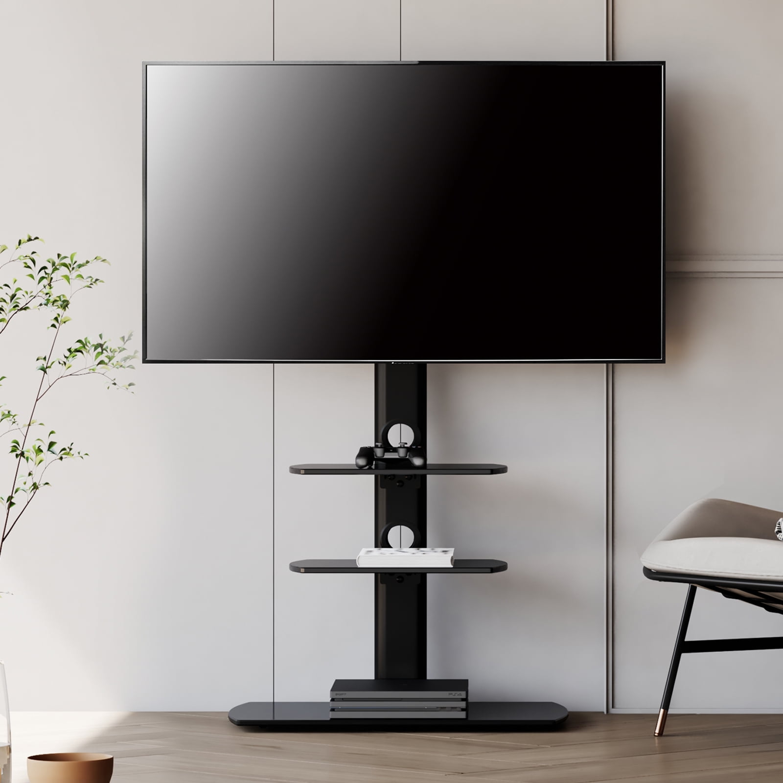 FITUEYES TV Stand with Swivel Mount and Glass Shelves for TVs up to 65 ...