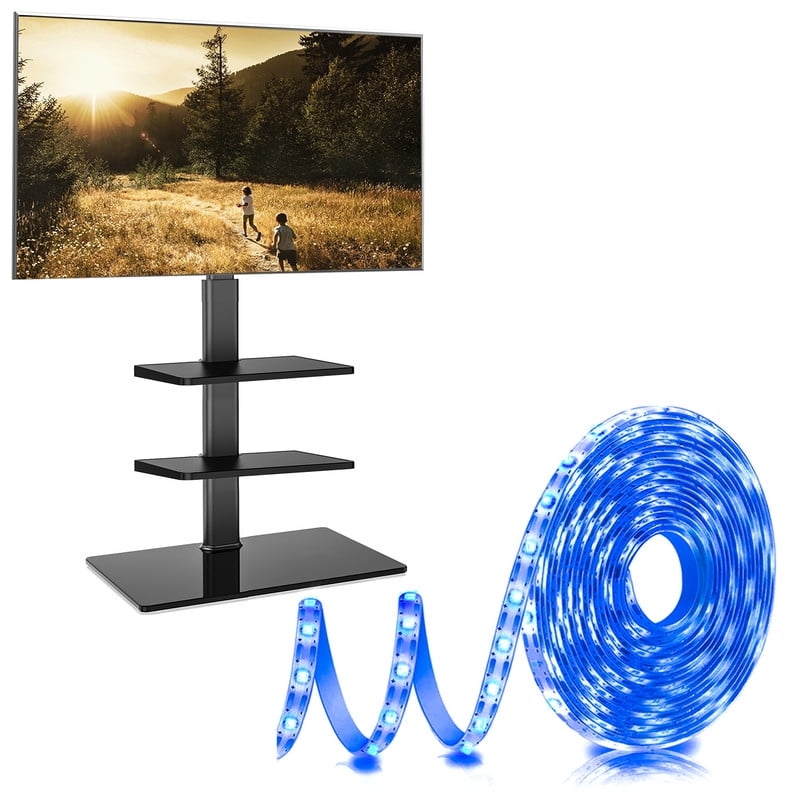 FITUEYES Tempered Glass Base Floor TV Stand 32-65 Inch, Height ...