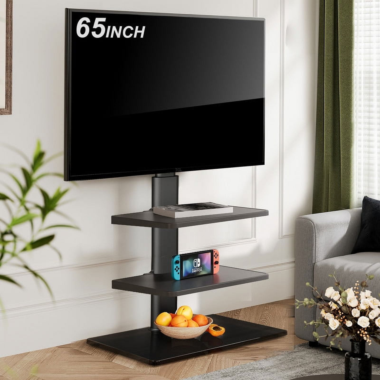 FITUEYES Tempered Glass Base Floor TV Stand 32-65 Inch, Height ...