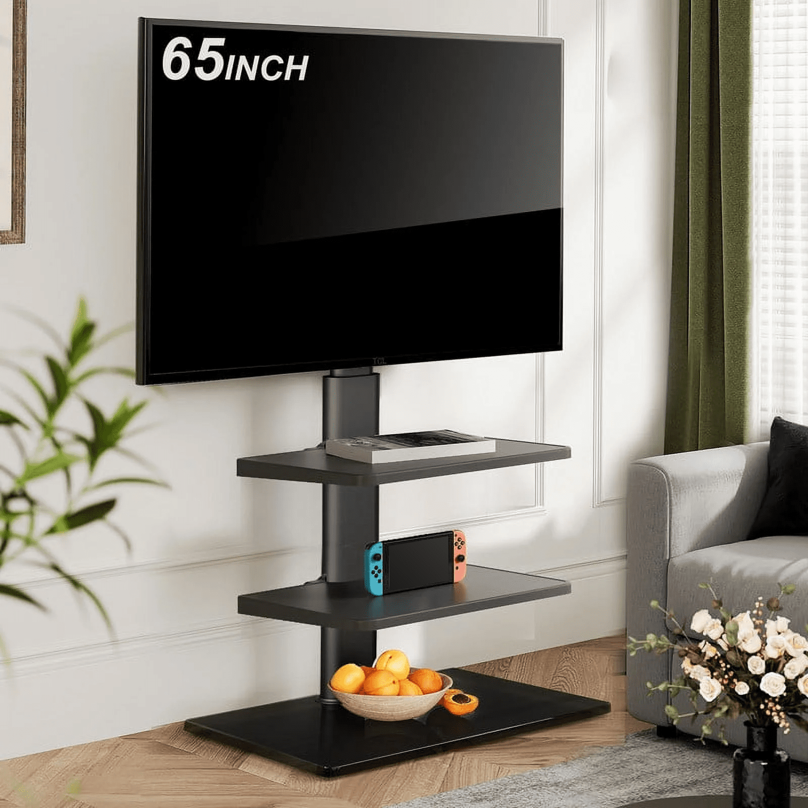 FITUEYES Tempered Glass Base Floor TV Stand 32-65 Inch, Height ...