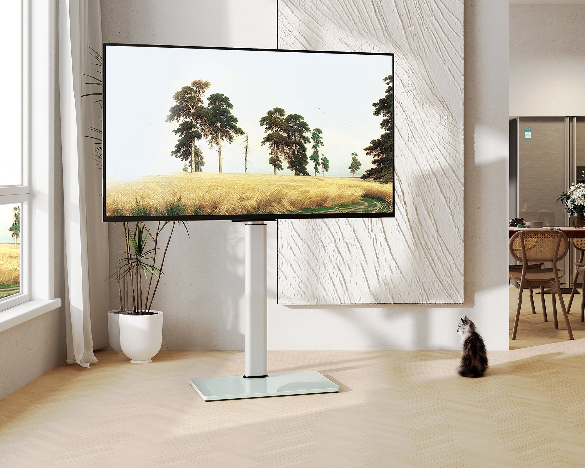 FITUEYES Modern Big Screen Floor TV Stand with Tempered Glass Base, 32 ...