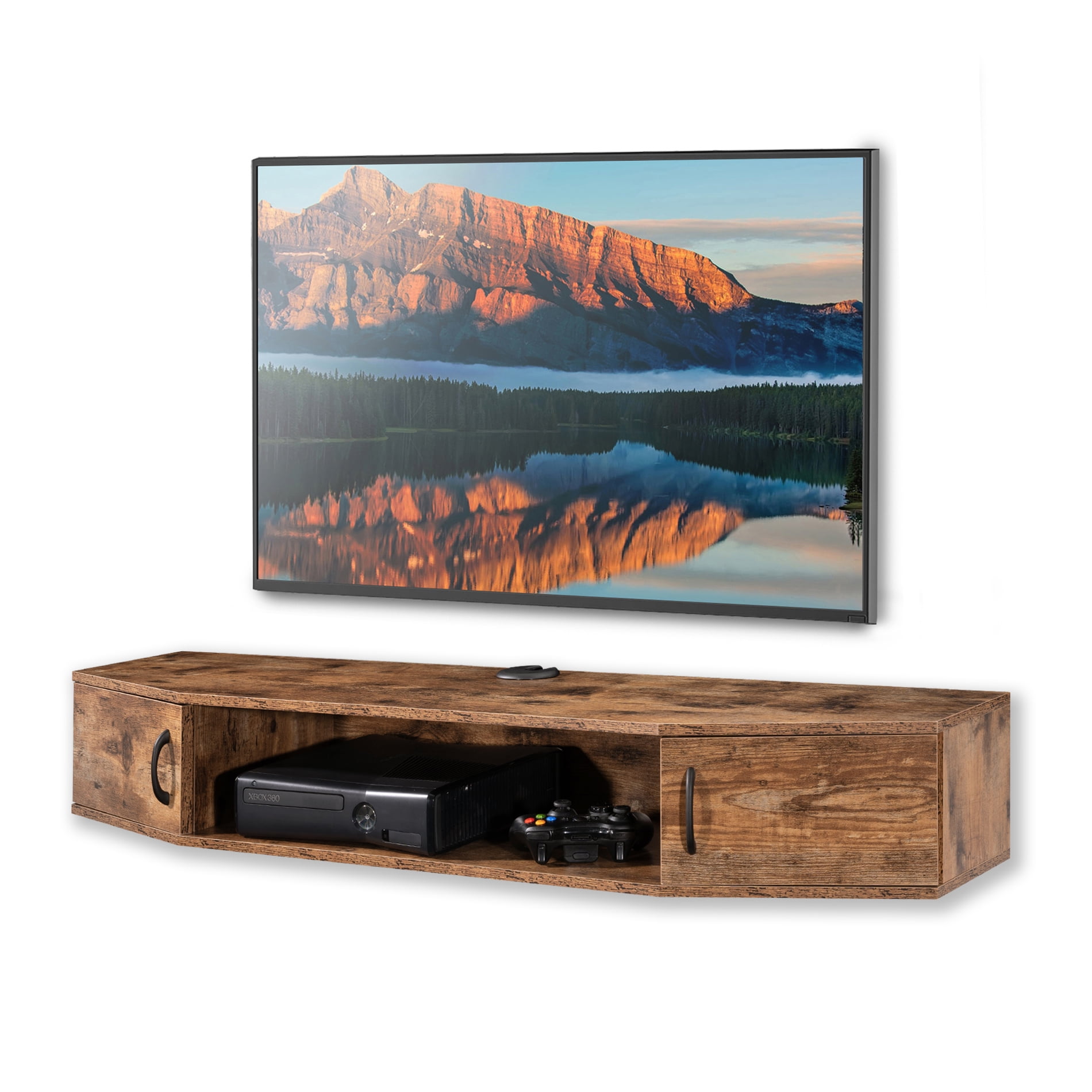 FITUEYES Wall-Mounted Media Console with Shelves & Doors, Floating TV ...