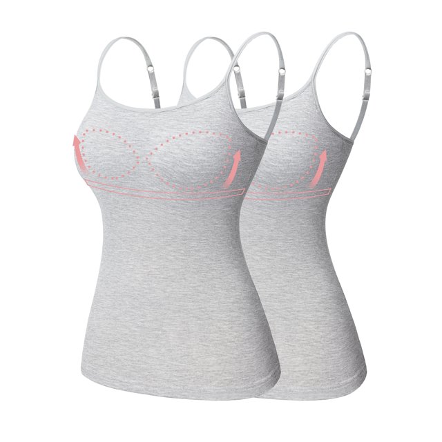 FITVALEN Camisole with Built in Bra for Women Basic Tank Top Adjustable ...