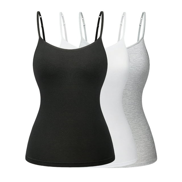 FITVALEN Camisole with Built in Bra for Women Basic Tank Top Adjustable ...