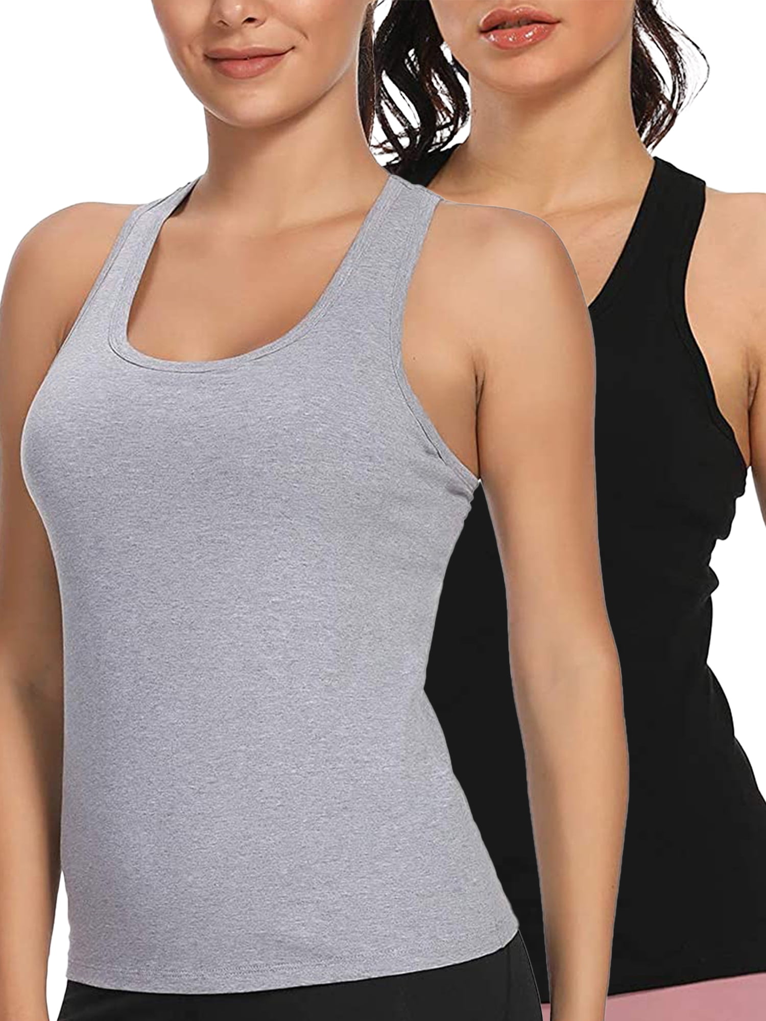 FITVALEN Women's Racerback Cami with Built-in Shelf Bra Slim Stretch ...