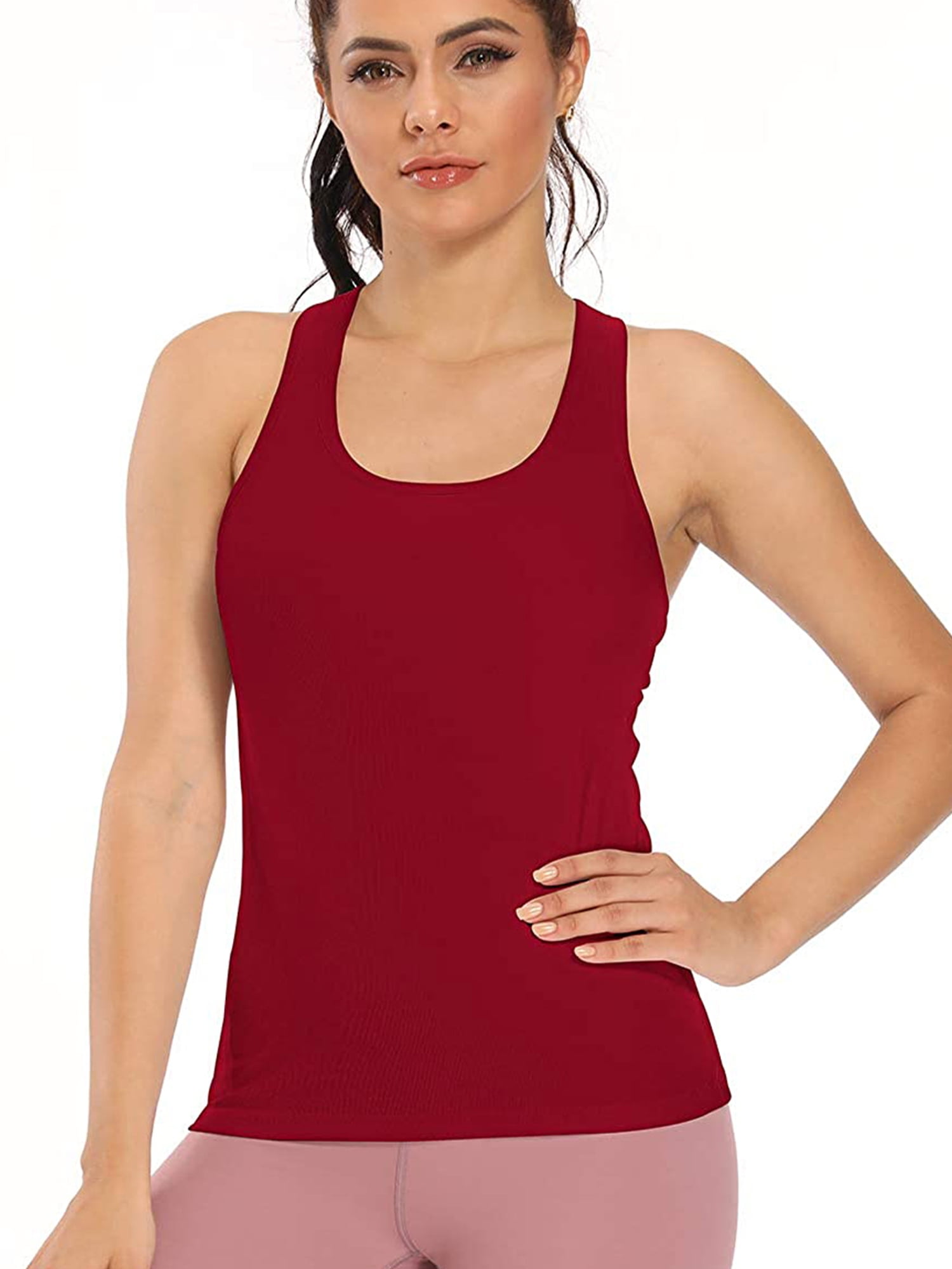 Fitvalen Womens Racerback Cami With Built In Shelf Bra Slim Stretch