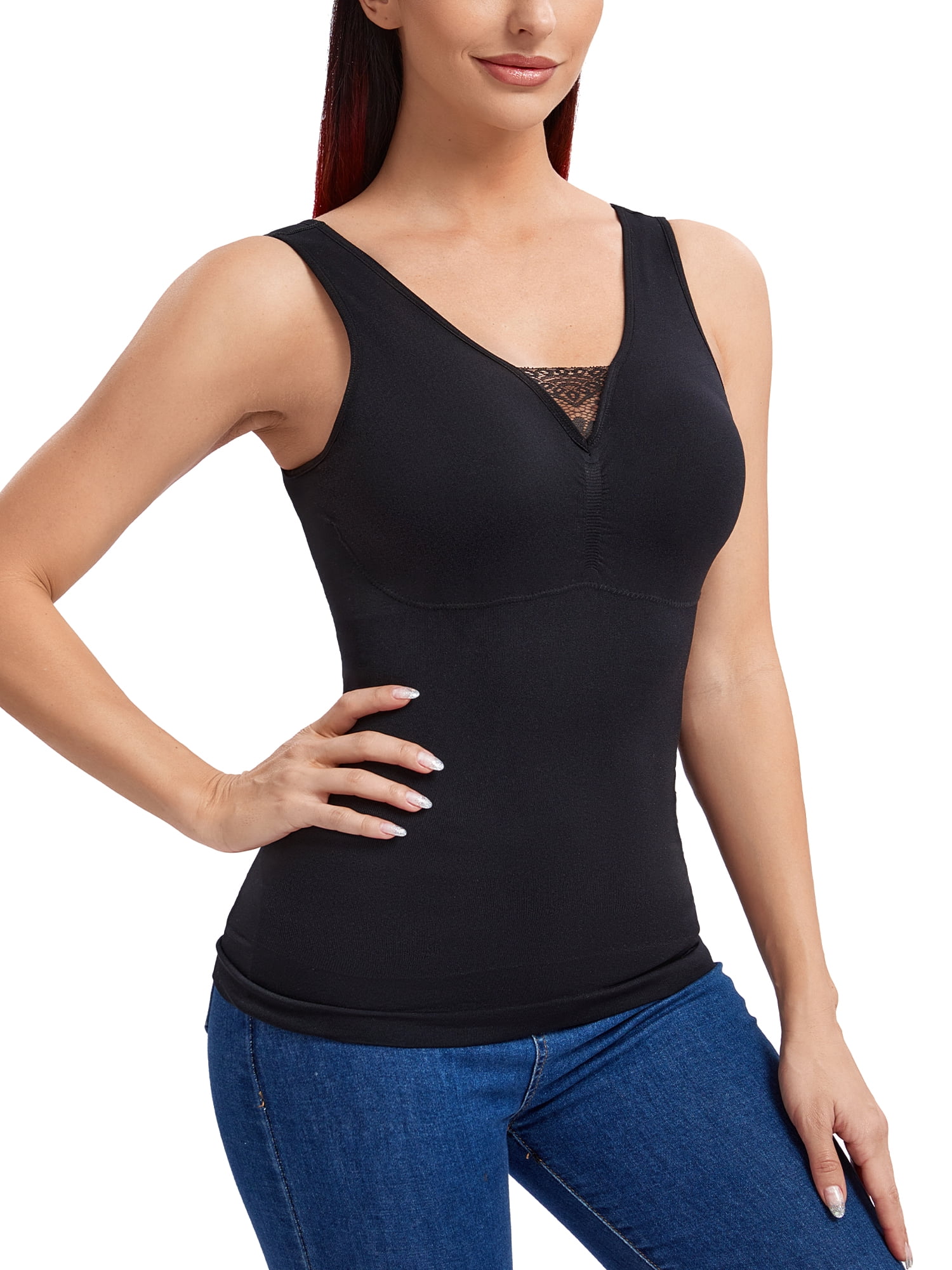 FITVALEN Women's Shapewear Cami with Built in Bra Tummy Control Tank ...
