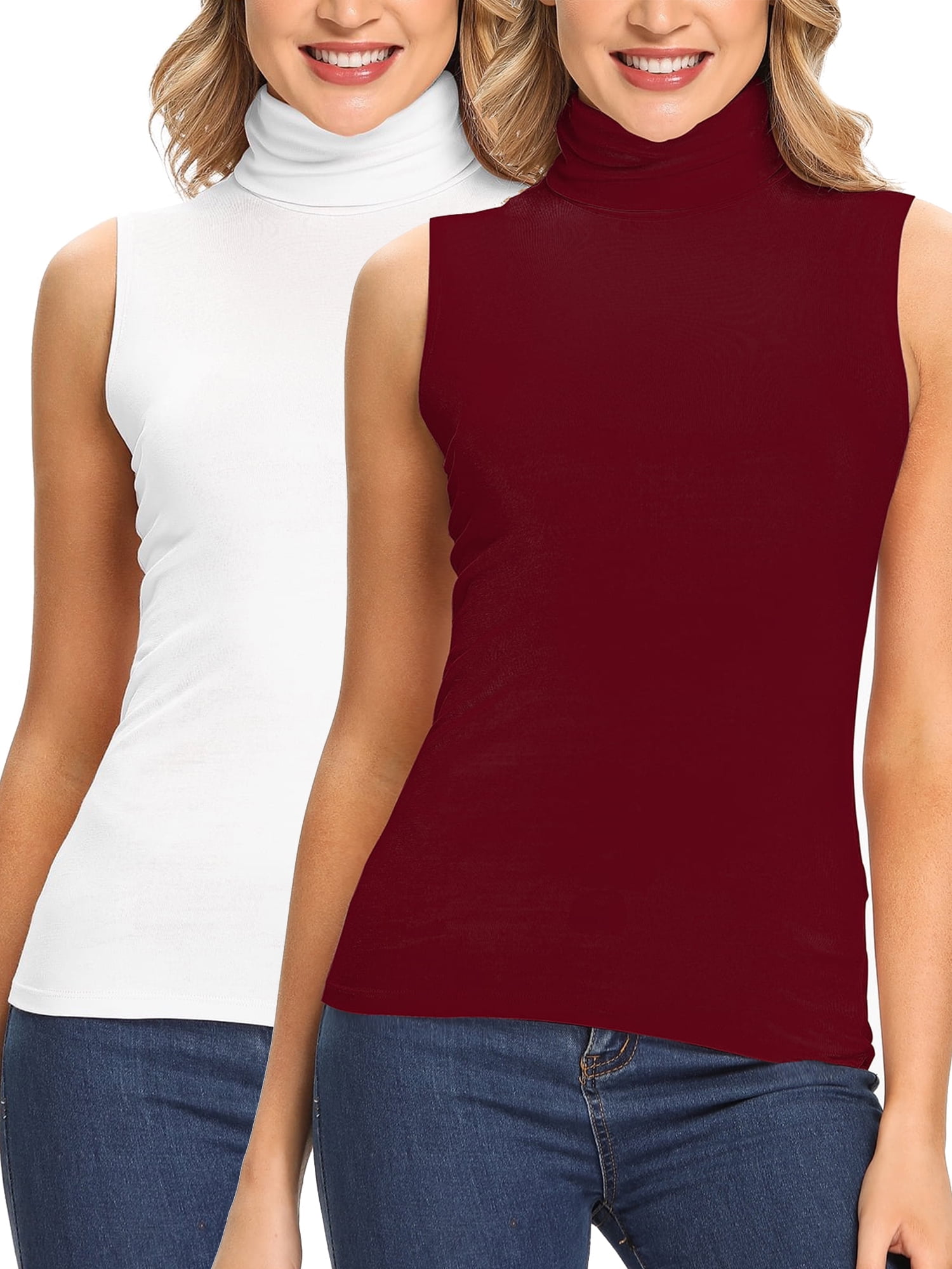 FITVALEN Women's Mock Turtleneck Tank Tops Sleeveless Stretch Slim Fit ...