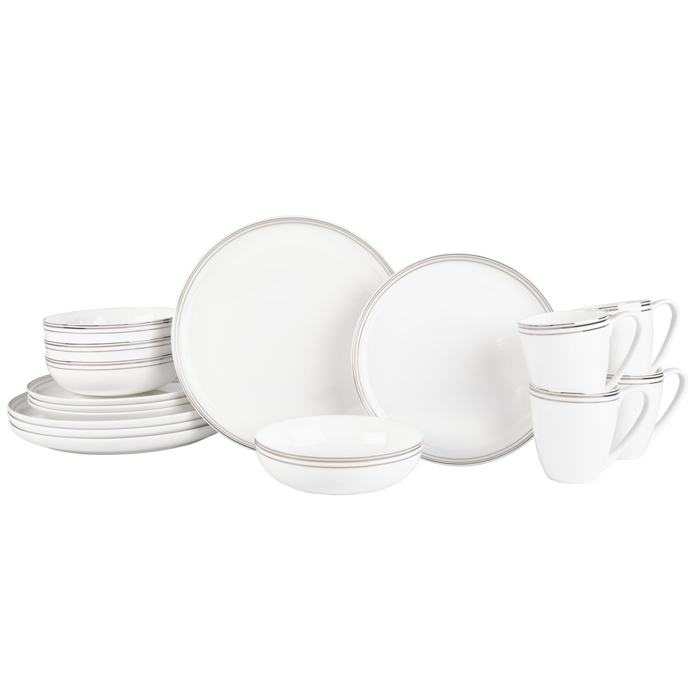FITZ AND FLOYD Nevaeh Coupe Platinum Bands 16-Piece White Bone China ...