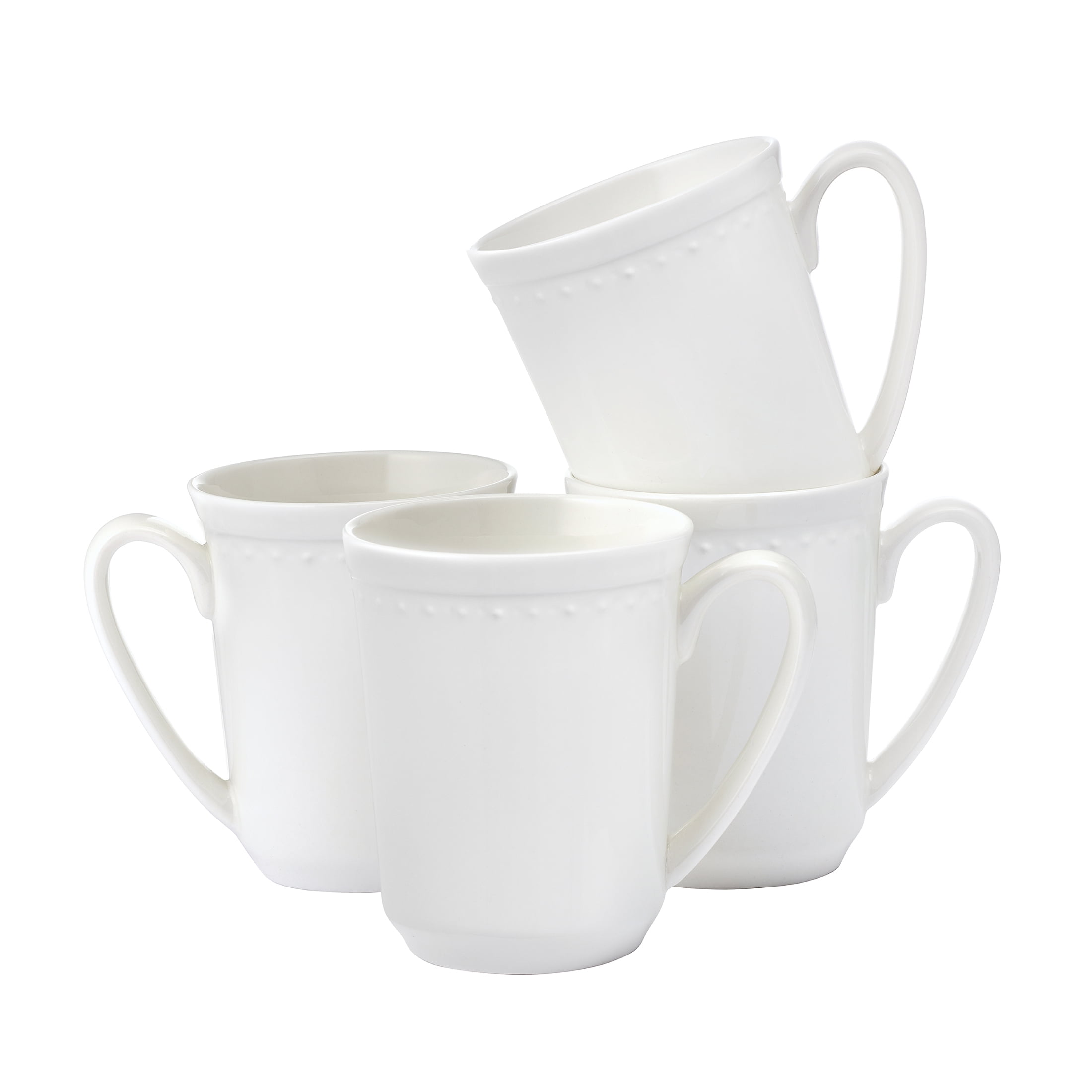 Fitz and Floyd Nevaeh 16.5 oz White Classic Bead Bone China Mugs (Set ...