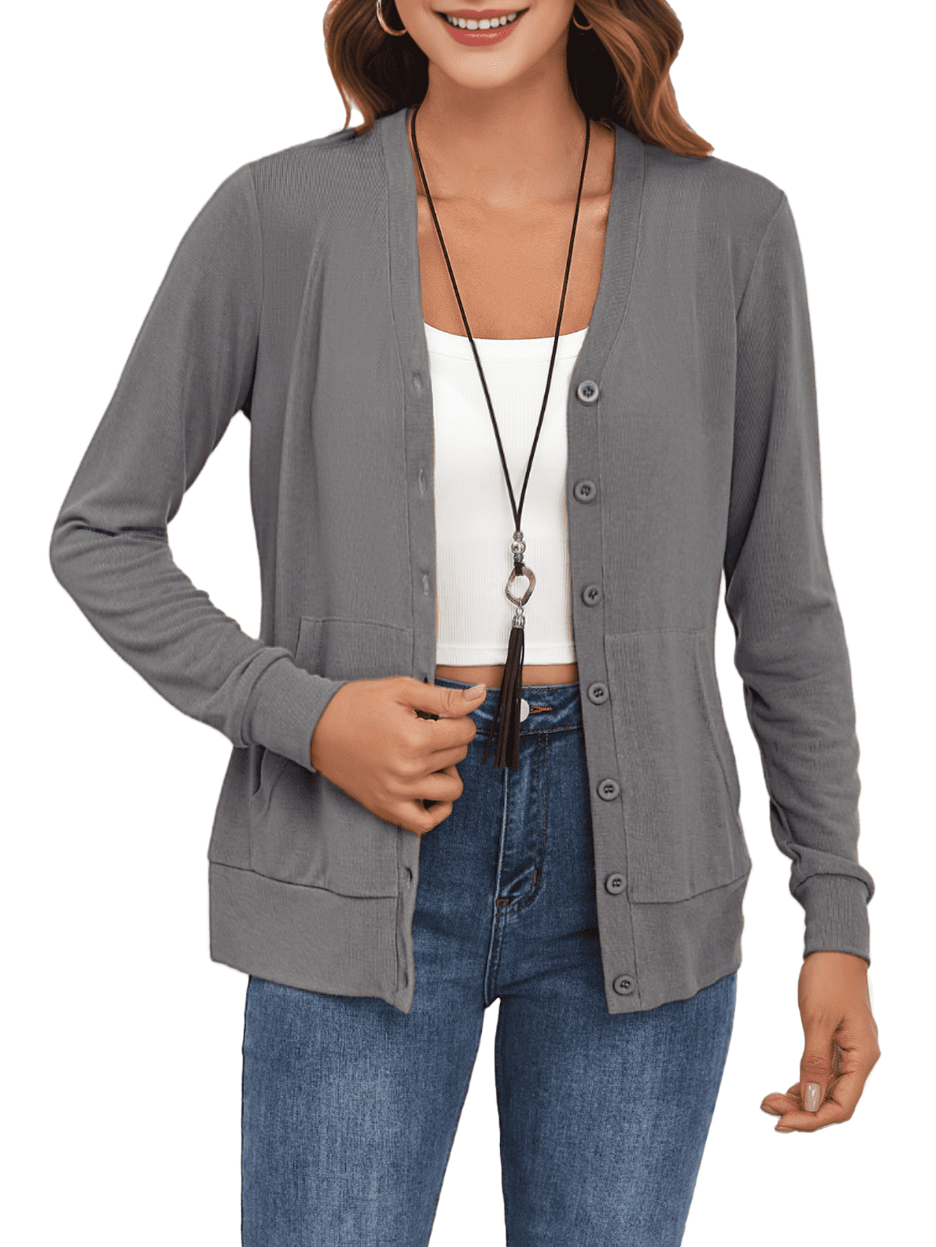 FIUFY Cardigan Button Down Shirts for Woman Long Sleeve Casual ...