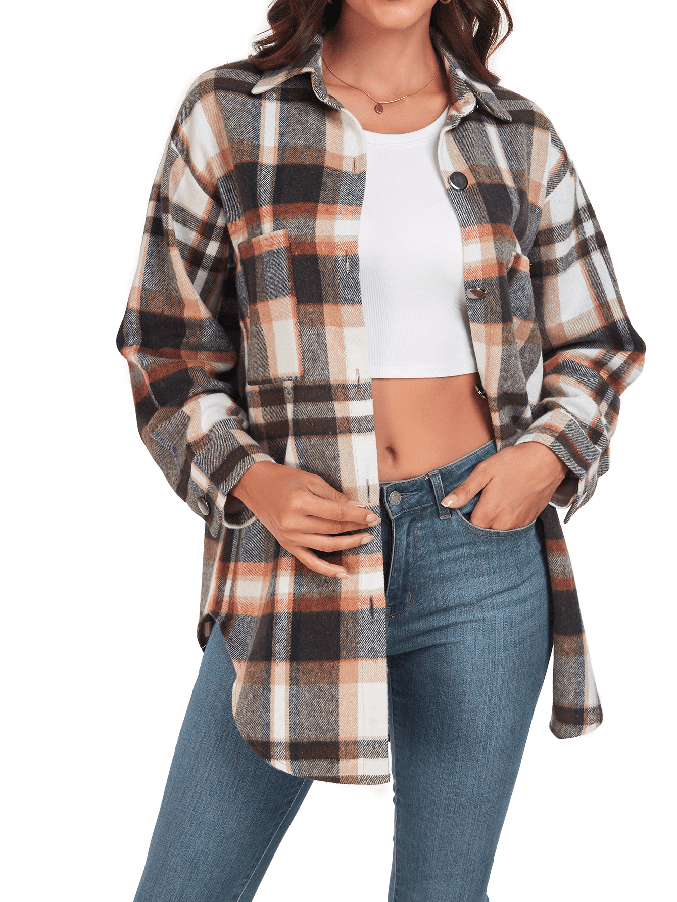 FIUFY Womens Casual Long Sleeve Button Down Shirts Loose Fit Plaid ...