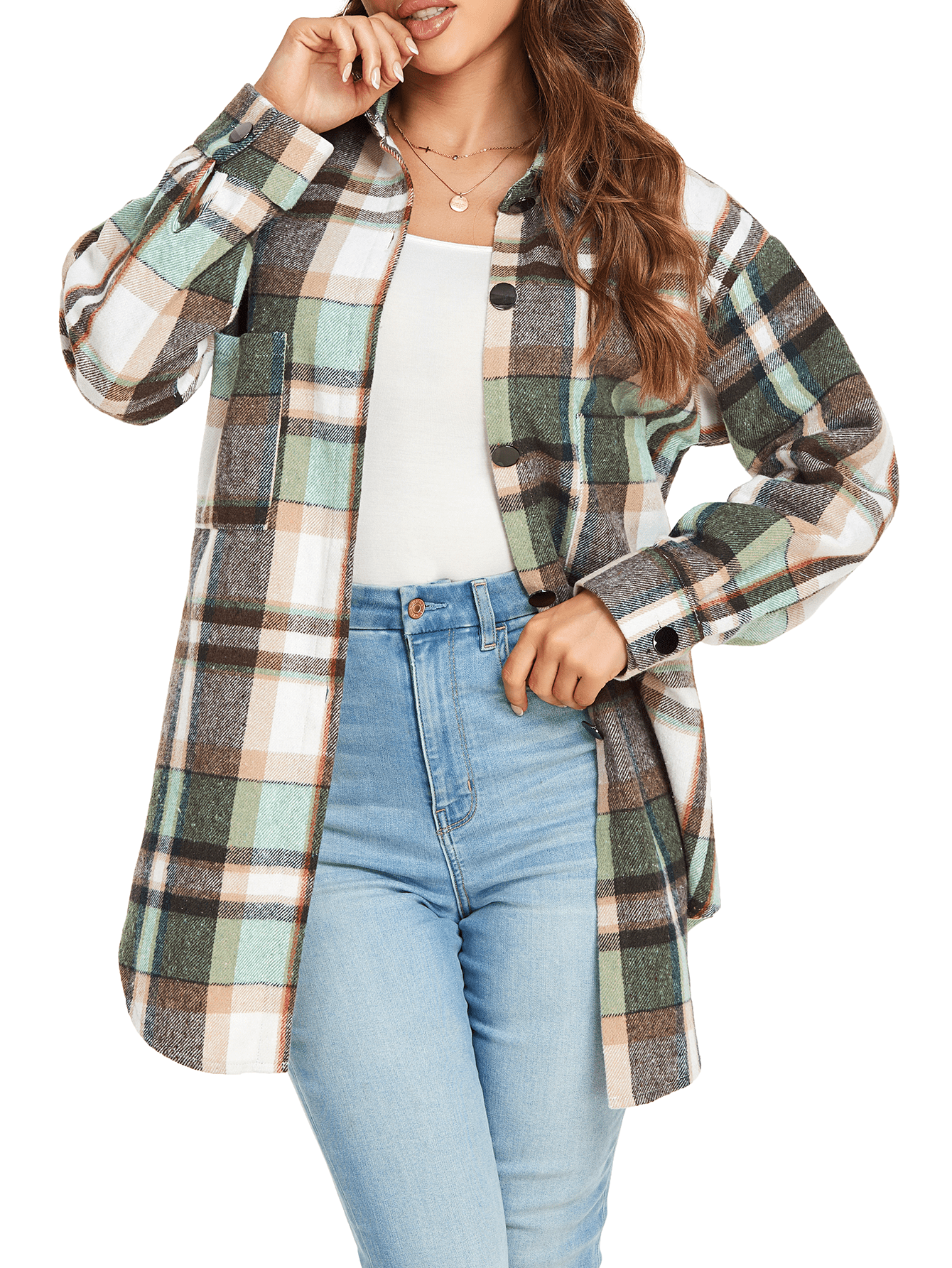 FIUFY Womens Casual Long Sleeve Button Down Shirts Loose Fit Plaid ...