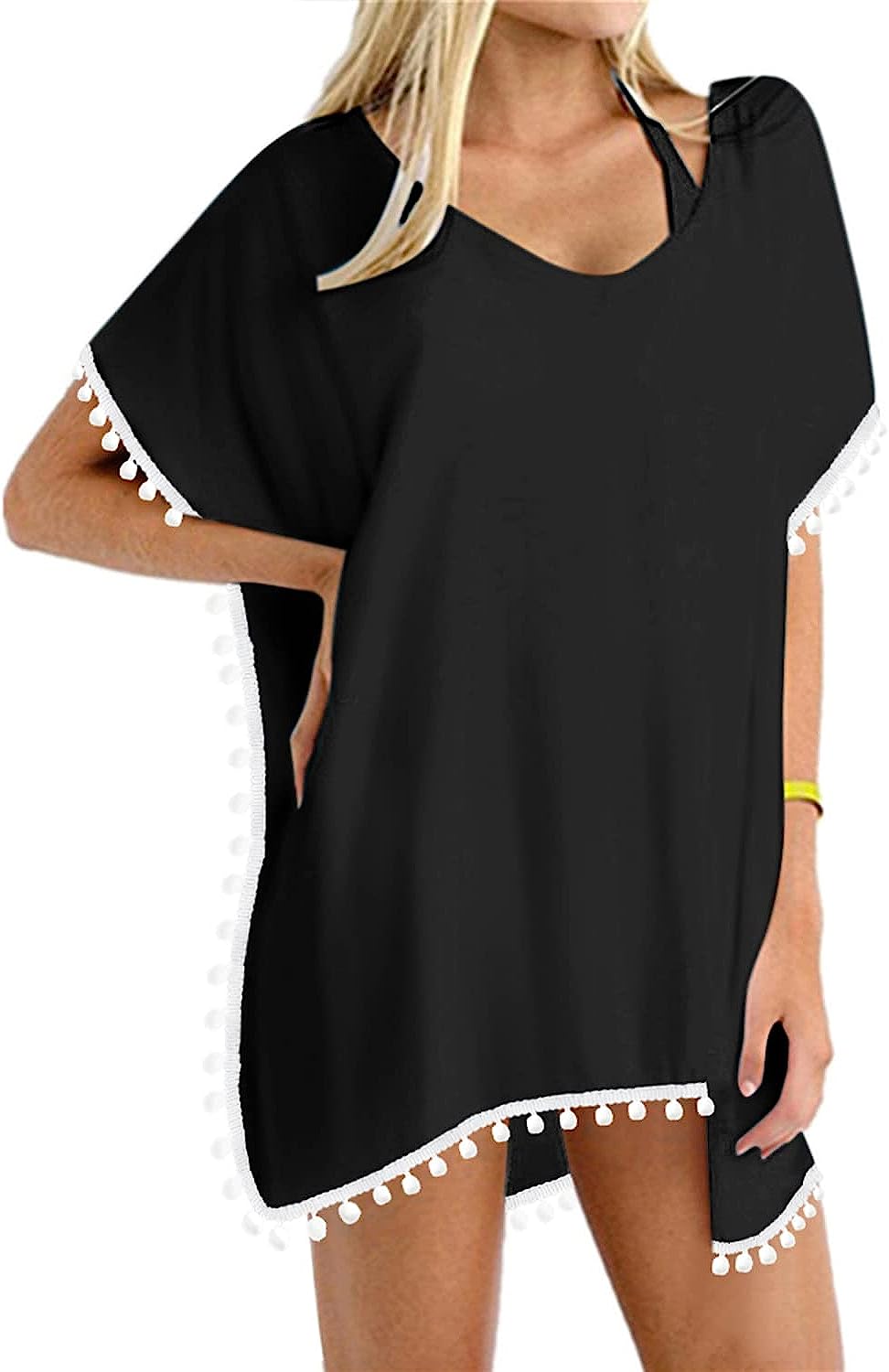 Focusnorm Women Beach Dress Solid Mesh Cover Ups Beachwear Tassel