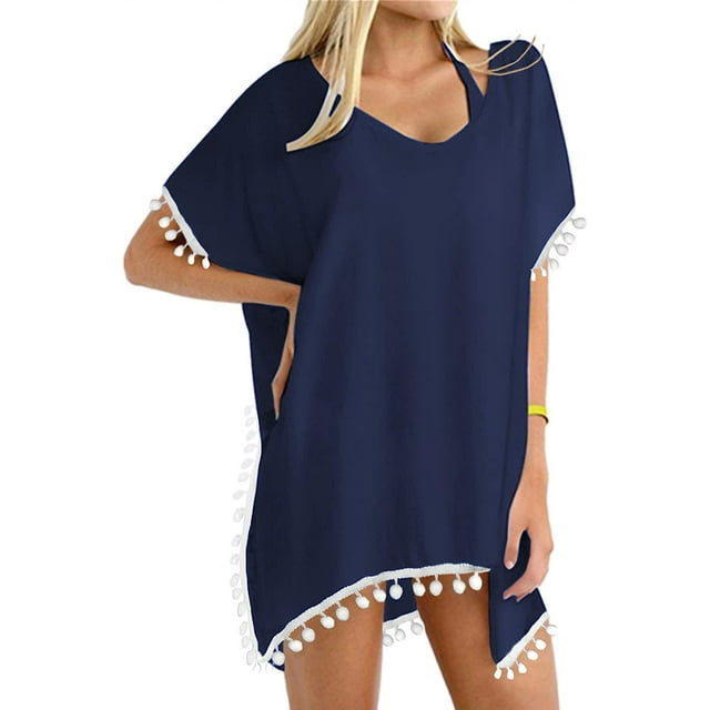 FIUFY Womens Chiffon Swimsuit Cover-ups Short Sleeve Bikini Beach ...