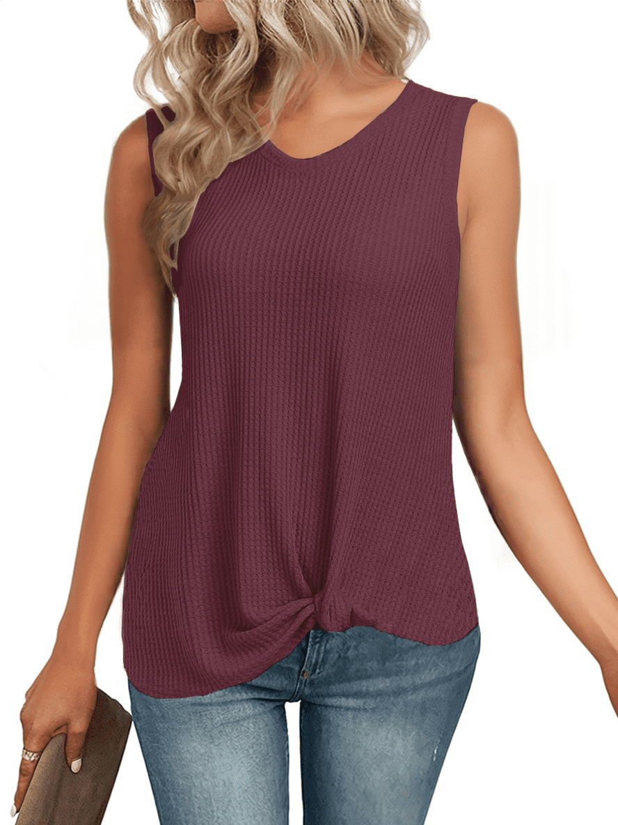 FIUFY Womens Tank Tops Summer Casual Sleeveless Cute Twist Knot Shirt ...