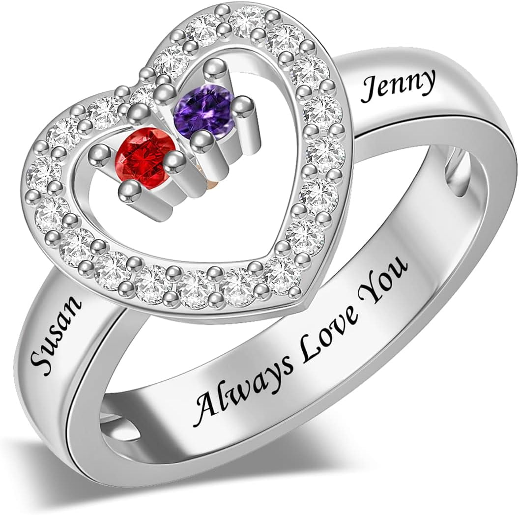 FIUWSFUK Custom 1-6 Birthstones Mother Rings Engraved Birthstone Name ...
