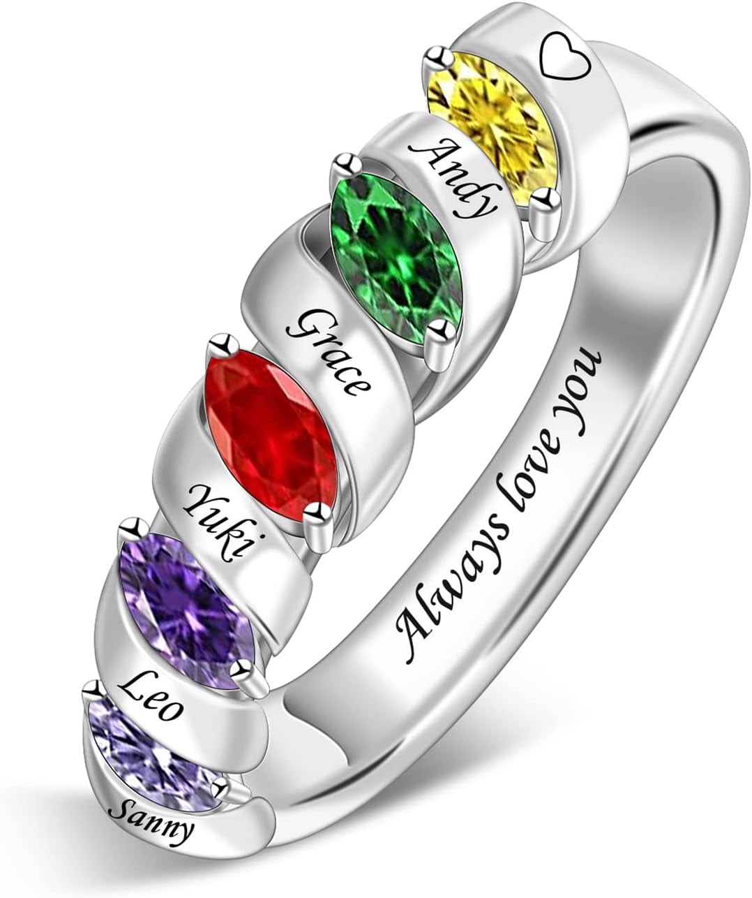 FIUWSFUK Personalized Mother Birthstone Ring with 1-6 Names Custom ...