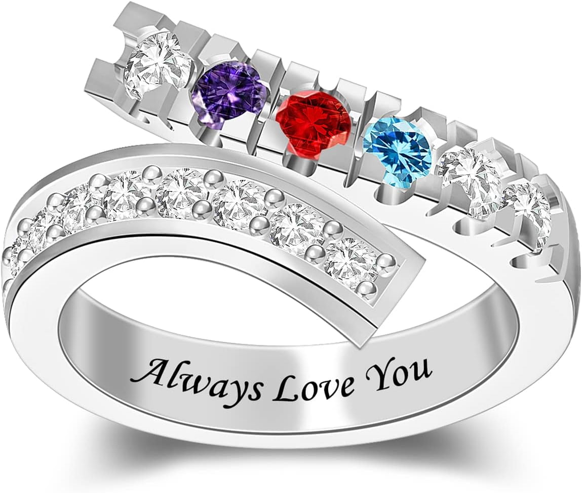 FIUWSFUK Personalized Mother Rings with 1-6 Birthstones & Engraving ...