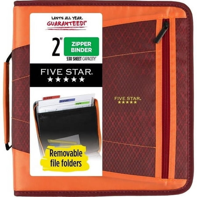 FIVE STAR Zipper Binder Plus File Folders, Crimson Mesh, 2 Count ...