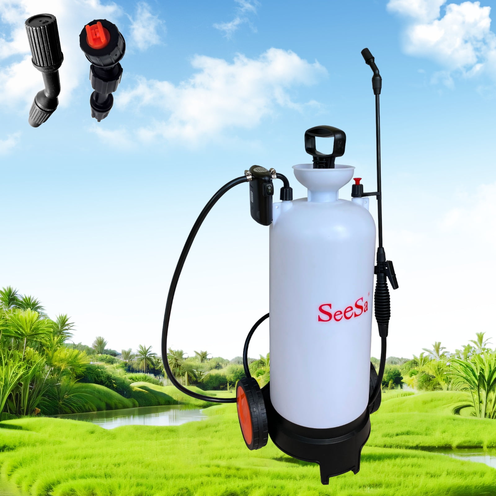 FIVO 3.2 Gallon Battery Powered Sprayer Hand Cart on Wheels for Lawn ...